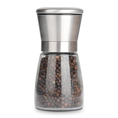 Pepper Grinder Pepper Mill, Salt Grinder Refillable,(Single Package) Adjustable Coarseness Black Pepper Grinder, Stainless Steel Sea Salt Shaker with Ceramic Rotor (1 pack)