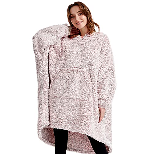 HORIMOTE HOME Cozy Sherpa Wearable Blanket Hoodie Mother s Day Gifts for Mom Gift Idea,Hooded Snuggle Blanket,Oversized Blanket Sweatshirt-Super Warm Light Weight, Pink