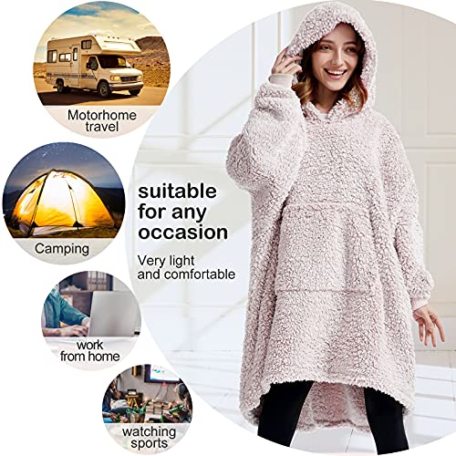 HORIMOTE HOME Cozy Sherpa Wearable Blanket Hoodie Mother s Day Gifts for Mom Gift Idea,Hooded Snuggle Blanket,Oversized Blanket Sweatshirt-Super Warm Light Weight, Pink