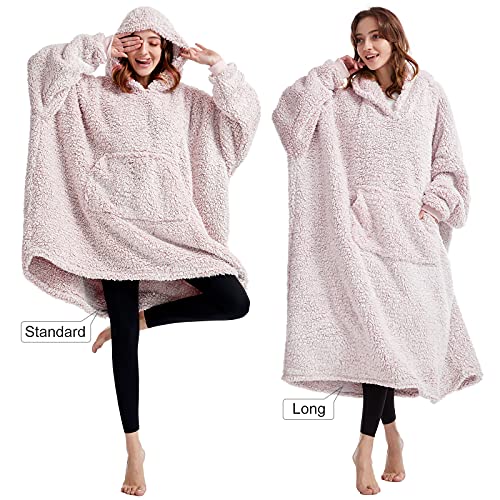 HORIMOTE HOME Cozy Sherpa Wearable Blanket Hoodie Mother s Day Gifts for Mom Gift Idea,Hooded Snuggle Blanket,Oversized Blanket Sweatshirt-Super Warm Light Weight, Pink