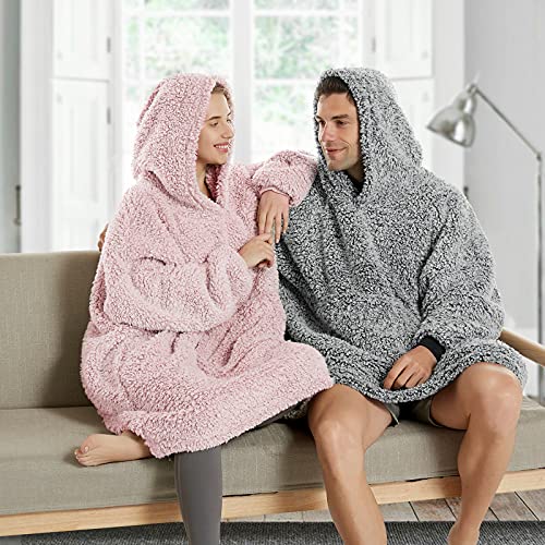 HORIMOTE HOME Cozy Sherpa Wearable Blanket Hoodie Mother s Day Gifts for Mom Gift Idea,Hooded Snuggle Blanket,Oversized Blanket Sweatshirt-Super Warm Light Weight, Pink