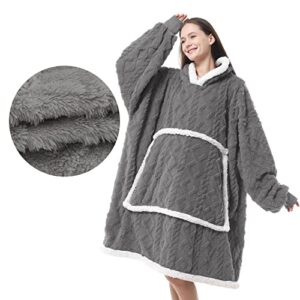 dezanbo 3d sherpa wearable blanket for women men oversized blanket hoodie,fluffy sweatshirt,ultra soft comfortable warm,oversized pocket,one size fits all,grey