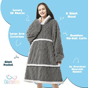 DEZANBO 3D Sherpa Wearable Blanket for Women Men Oversized Blanket Hoodie,Fluffy Sweatshirt,Ultra Soft Comfortable Warm,Oversized Pocket,One Size Fits All,Grey