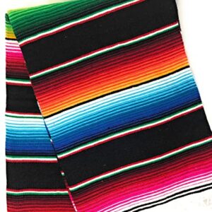 Mexitems Large Authentic Mexican Blanket Colorful Serape Blanket 7' X 5' (Pick Your Color) (Black)