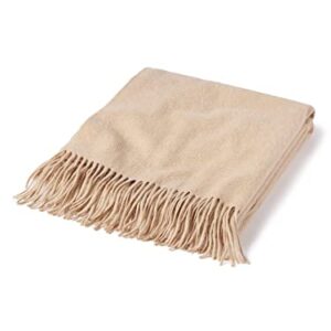 State Cashmere Throw Blanket with Decorative Fringe - Ultra Soft Accent Blanket for Couch, Sofa & Bed Made with 100% Inner Mongolian Cashmere - Crafted Home Accessories - (Camel, 60"x50")