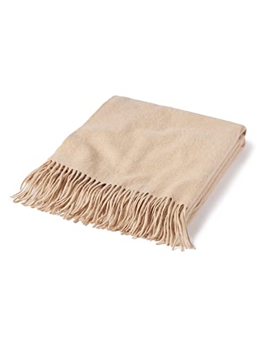 State Cashmere Throw Blanket with Decorative Fringe - Ultra Soft Accent Blanket for Couch, Sofa & Bed Made with 100% Inner Mongolian Cashmere - Crafted Home Accessories - (Camel, 60"x50")