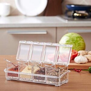 Yesland Clear Seasoning Rack Spice Pots - 4 Piece Storage Container Condiment Jars - Acrylic Seasoning Box, Cruet with Cover and Spoon