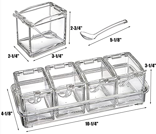 Yesland Clear Seasoning Rack Spice Pots - 4 Piece Storage Container Condiment Jars - Acrylic Seasoning Box, Cruet with Cover and Spoon