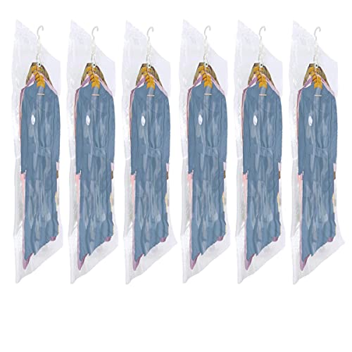 Elebac Hanging Vacuum Storage Bags for Clothes, 6 Large Vacuum Sealer Space Saver Bags for Clothes, Vacuum Compression Garment Bags for Closet Orgainzer, Coat, Jacket, with Hanger Hook