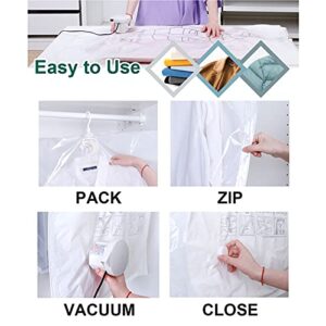 Elebac Hanging Vacuum Storage Bags for Clothes, 6 Large Vacuum Sealer Space Saver Bags for Clothes, Vacuum Compression Garment Bags for Closet Orgainzer, Coat, Jacket, with Hanger Hook