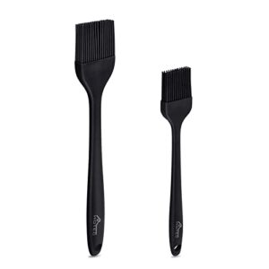 hotec basting brushes silicone heat resistant pastry brushes spread oil butter sauce marinades for bbq grill barbecue baking kitchen cooking bpa free dishwasher safe (black 2)