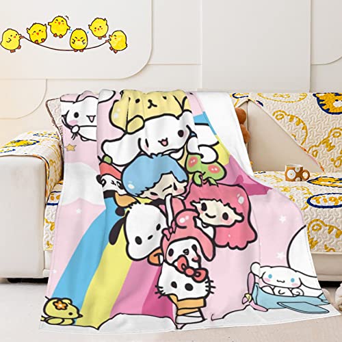 Pink Blanket Cute Flannel Plush Throw Blankets 50''x40''Ultra-Soft Comfortable Rainbow Cartoon with Indoor Outdoor Plush Air Conditioner Family Cars All Season Gift for Women Girls Friend