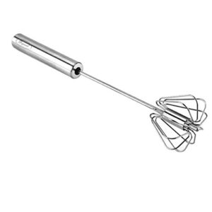 stainless steel egg whisk, hand push rotary whisk blender, versatile milk frother, hand push mixer stirrer for blending, whisking, beating & stirring (12in)