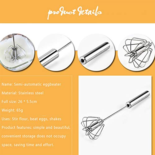 Stainless Steel Egg Whisk, Hand Push Rotary Whisk Blender, Versatile Milk Frother, Hand Push Mixer Stirrer for Blending, Whisking, Beating & Stirring (12in)