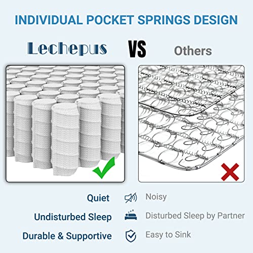 Twin Mattress, Lechepus 12 Inch Cooling Gel Memory Foam Hybrid Mattress with Pocket Innerspring, Medium Firm Pillow Top Mattresses for Supportive & Pressure Relief