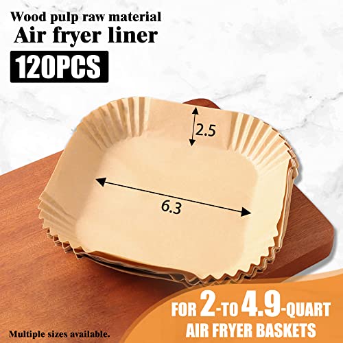 Air Fryer Disposable Paper Liners, 120 Pcs Square Parchment Cooking Non-Stick Liner for Airfryer, Microwave Oven, Frying Pan, 6.3 Inch Oil-proof Air Fryers Filters Sheet for 2 3 4 4.5 Qt Baking Basket