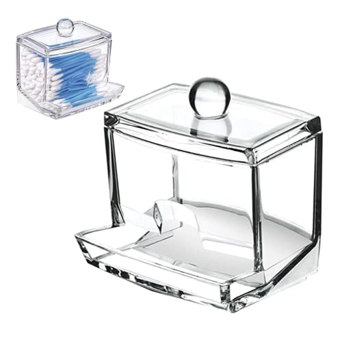 Cotton Swab Holder Clear Acrylic Container Makeup Organizer with Lid(Size:3.5 x 2.75 x 2.9 inch)