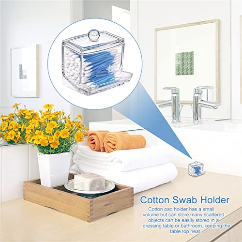 Cotton Swab Holder Clear Acrylic Container Makeup Organizer with Lid(Size:3.5 x 2.75 x 2.9 inch)