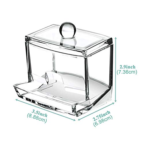 Cotton Swab Holder Clear Acrylic Container Makeup Organizer with Lid(Size:3.5 x 2.75 x 2.9 inch)