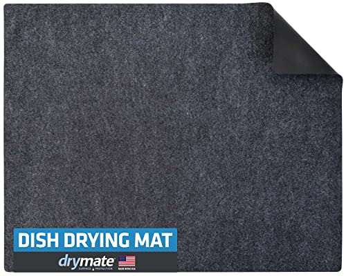 Drymate XL Dish Drying Mat, Oversized (19”x24”), Low-Profile, Super Absorbent, Quick Dry Fabric, Waterproof & Slip-Resistant, for Kitchen Counter, Trimmable, Machine Washable (USA Made)(Charcoal)