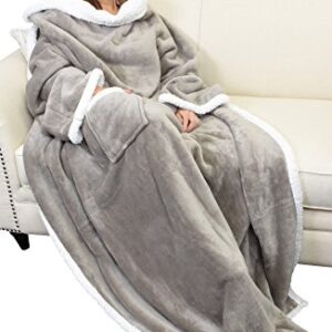 Catalonia Sherpa Wearable Blanket with Sleeves Arms, Super Soft Warm Comfy Large Fleece Plush Sleeved TV Throws Wrap Robe Blanket for Adult Women and Men, Gift for Her