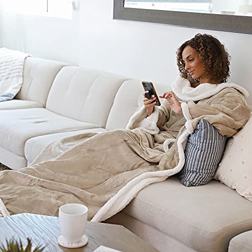 Catalonia Sherpa Wearable Blanket with Sleeves Arms, Super Soft Warm Comfy Large Fleece Plush Sleeved TV Throws Wrap Robe Blanket for Adult Women and Men, Gift for Her