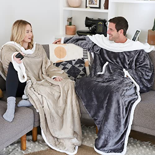 Catalonia Sherpa Wearable Blanket with Sleeves Arms, Super Soft Warm Comfy Large Fleece Plush Sleeved TV Throws Wrap Robe Blanket for Adult Women and Men, Gift for Her