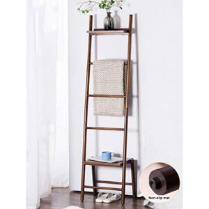 free standing blanket ladder towel drying rack, bamboo towels rack stand with storage shelf tall for bathroom, bedroom, brown