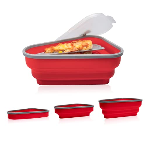 Eocenzois Reusable Silicone Pizza Storage Container, Adjustable Pizza Box, Microwaveable & Portable Pizza Slice Container, leak-proof, BPA free (Red)