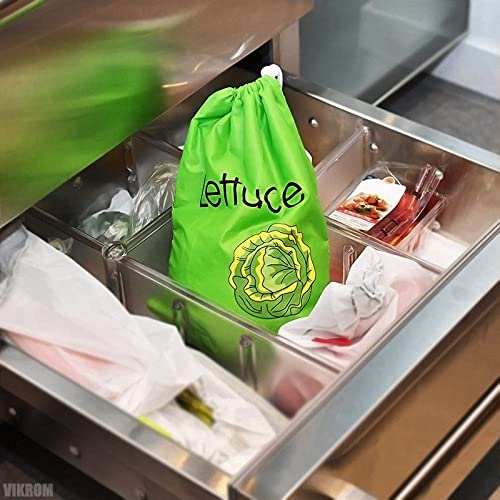 Reusable Vegetable Produce Bags Salad Sack - Keep It Fresh Produce Bags for Refrigerator Bags Fruit Bags Lettuce Storage Bag - Lettuce Keeper for Fridge Green Vegetable Bags Storage with Drawstrings