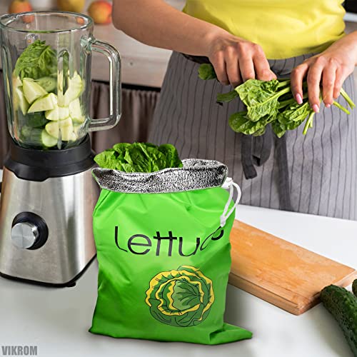 Reusable Vegetable Produce Bags Salad Sack - Keep It Fresh Produce Bags for Refrigerator Bags Fruit Bags Lettuce Storage Bag - Lettuce Keeper for Fridge Green Vegetable Bags Storage with Drawstrings