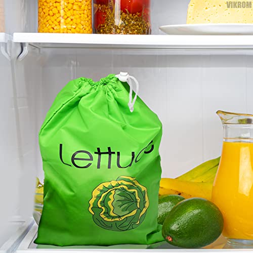 Reusable Vegetable Produce Bags Salad Sack - Keep It Fresh Produce Bags for Refrigerator Bags Fruit Bags Lettuce Storage Bag - Lettuce Keeper for Fridge Green Vegetable Bags Storage with Drawstrings