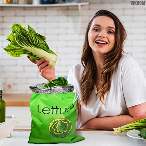 Reusable Vegetable Produce Bags Salad Sack - Keep It Fresh Produce Bags for Refrigerator Bags Fruit Bags Lettuce Storage Bag - Lettuce Keeper for Fridge Green Vegetable Bags Storage with Drawstrings