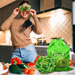 Reusable Vegetable Produce Bags Salad Sack - Keep It Fresh Produce Bags for Refrigerator Bags Fruit Bags Lettuce Storage Bag - Lettuce Keeper for Fridge Green Vegetable Bags Storage with Drawstrings