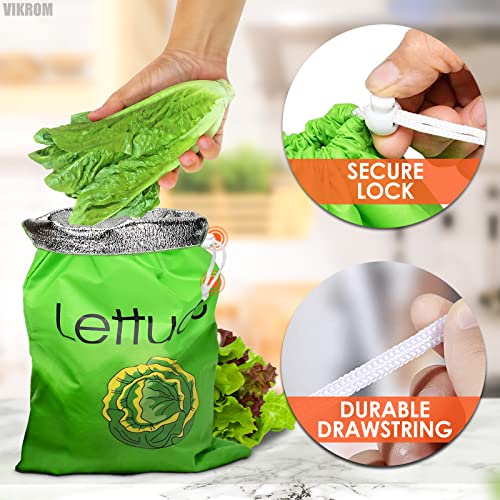 Reusable Vegetable Produce Bags Salad Sack - Keep It Fresh Produce Bags for Refrigerator Bags Fruit Bags Lettuce Storage Bag - Lettuce Keeper for Fridge Green Vegetable Bags Storage with Drawstrings