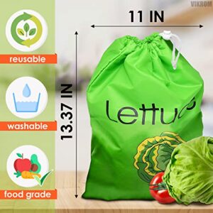 Reusable Vegetable Produce Bags Salad Sack - Keep It Fresh Produce Bags for Refrigerator Bags Fruit Bags Lettuce Storage Bag - Lettuce Keeper for Fridge Green Vegetable Bags Storage with Drawstrings