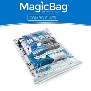 MagicBag 8-Pack Variety Combo Flat Vacuum Compression Bags - Instant Space Saver Storage - Airtight Double Zipper - Clothing, Pillows - Home Organization