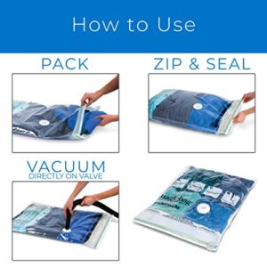 MagicBag 8-Pack Variety Combo Flat Vacuum Compression Bags - Instant Space Saver Storage - Airtight Double Zipper - Clothing, Pillows - Home Organization