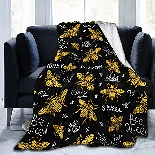 AuHomea Hohey Bee Golden Throw Blanket Lightweight Flannel Fleece Blankets Warm and Cozy Throws for Winter Bedding and Couch 50"X40" Inches for Kids Adults