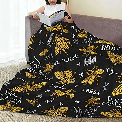 AuHomea Hohey Bee Golden Throw Blanket Lightweight Flannel Fleece Blankets Warm and Cozy Throws for Winter Bedding and Couch 50"X40" Inches for Kids Adults