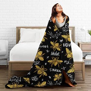 AuHomea Hohey Bee Golden Throw Blanket Lightweight Flannel Fleece Blankets Warm and Cozy Throws for Winter Bedding and Couch 50"X40" Inches for Kids Adults