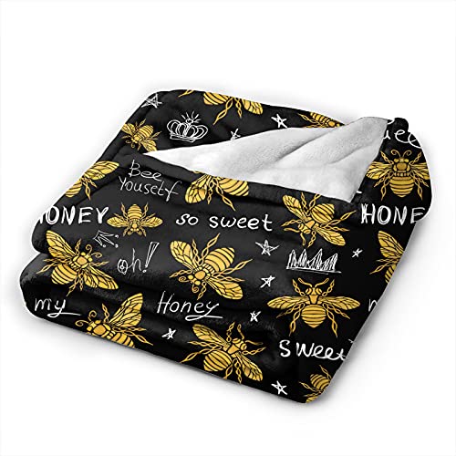 AuHomea Hohey Bee Golden Throw Blanket Lightweight Flannel Fleece Blankets Warm and Cozy Throws for Winter Bedding and Couch 50"X40" Inches for Kids Adults