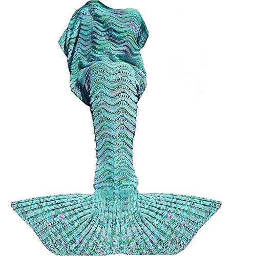 Fu Store Mermaid Tail Blanket Crochet Mermaid Blanket for Women Teens Girls Soft All Seasons Sofa Sleeping Blanket, Cool Birthday Wedding Mother's Day, 71 x 35 Inches, Mint Green