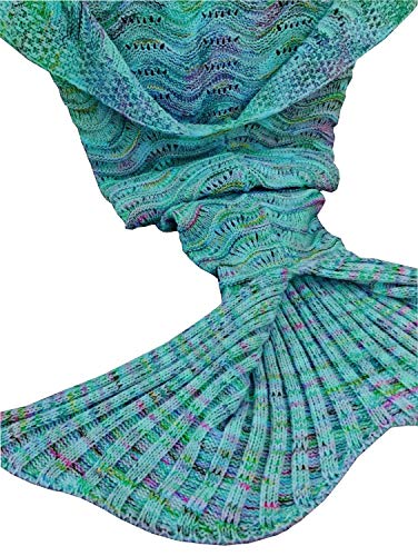 Fu Store Mermaid Tail Blanket Crochet Mermaid Blanket for Women Teens Girls Soft All Seasons Sofa Sleeping Blanket, Cool Birthday Wedding Mother's Day, 71 x 35 Inches, Mint Green