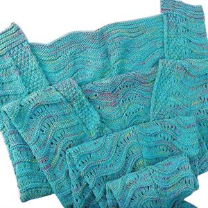 Fu Store Mermaid Tail Blanket Crochet Mermaid Blanket for Women Teens Girls Soft All Seasons Sofa Sleeping Blanket, Cool Birthday Wedding Mother's Day, 71 x 35 Inches, Mint Green