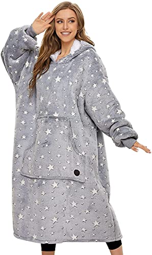 THREE POODLE Wearable Blanket Hoodie, Glow in The Dark Sherpa Hoodie, Oversized Hooded Blanket Sweatshirt for Adults Women Men Kids, Extremely Cozy, Warm, Soft, and Fuzzy