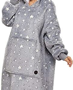 THREE POODLE Wearable Blanket Hoodie, Glow in The Dark Sherpa Hoodie, Oversized Hooded Blanket Sweatshirt for Adults Women Men Kids, Extremely Cozy, Warm, Soft, and Fuzzy