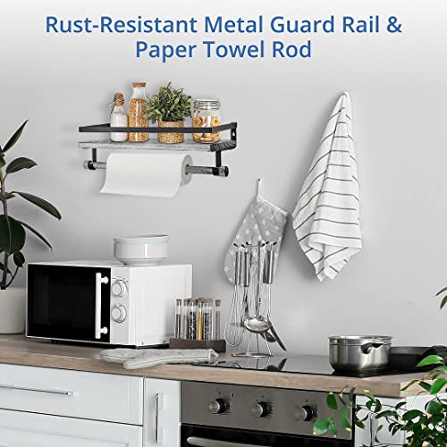 Halter Wall Mounted Floating Shelf with Rail and Wooden Towel Rod, Grey