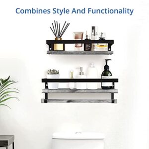 Halter Wall Mounted Floating Shelf with Rail and Wooden Towel Rod, Grey