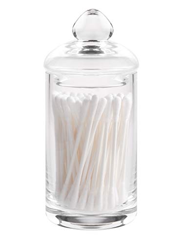 Barski Glass Swab Dispenser - Jar with Cover - Holder - Storage - Canister - for Cotton Tipped Swabs - Q-Tips - for Bathroom - 2.75" D - 5.75" Height (Without Cover is 3.9" H) Made in Europe